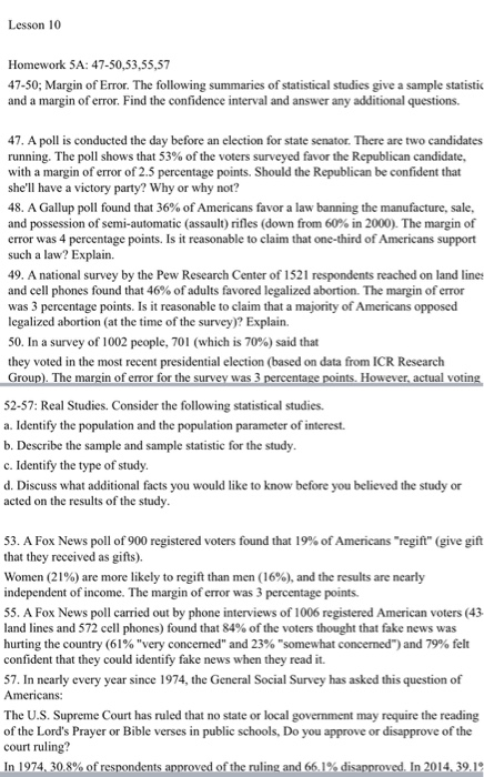 Solved Lesson 10 Homework 5A: 47-50,53,55,57 47-50; Margin | Chegg.com
