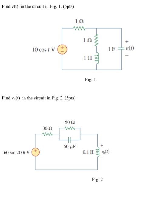 Solved Find v(t) in the circuit in Fig. 1. (5pts) 1Ω 1Ω + 10 | Chegg.com