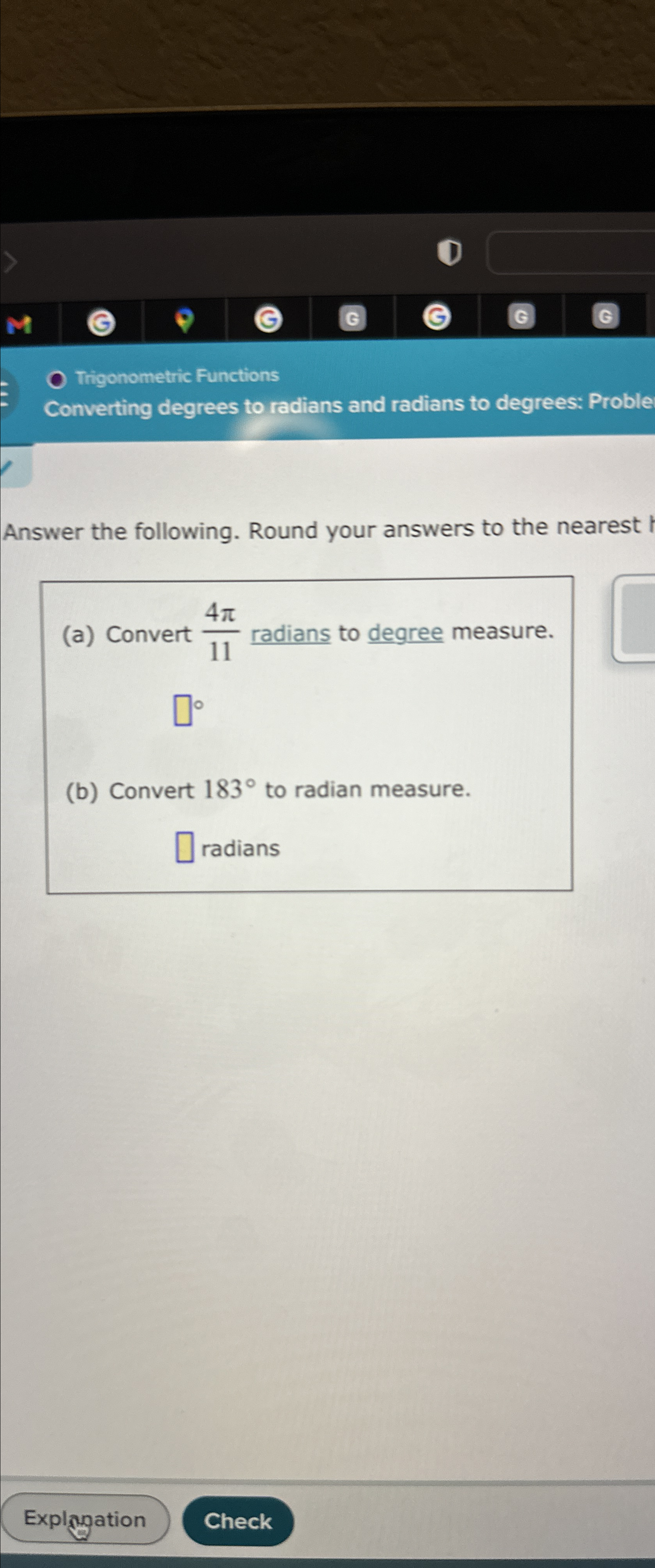 Solved Trigonometric FunctionsConverting degrees to radians | Chegg.com