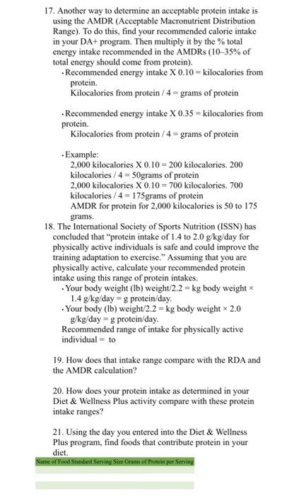 Solved Diet Analysis Part 2 To complete this assignment, you | Chegg.com