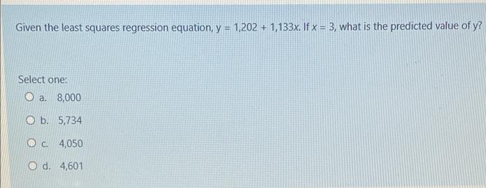 Solved Given the least squares regression equation, y = | Chegg.com