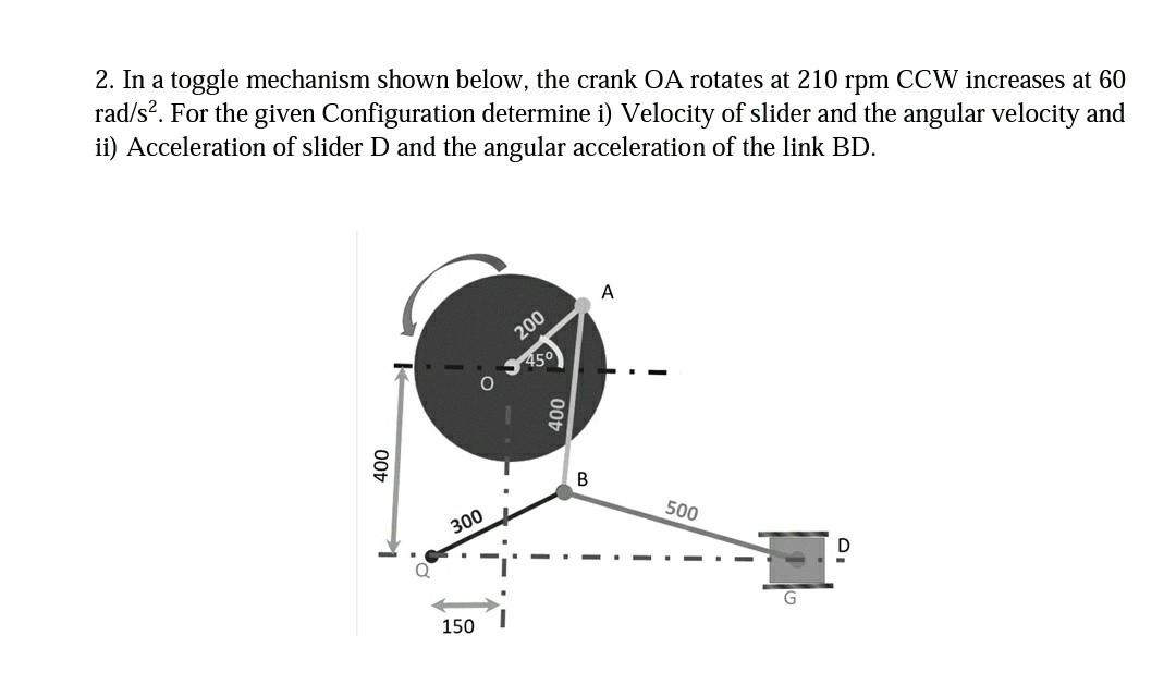 Solved 2. In a toggle mechanism shown below, the crank OA | Chegg.com
