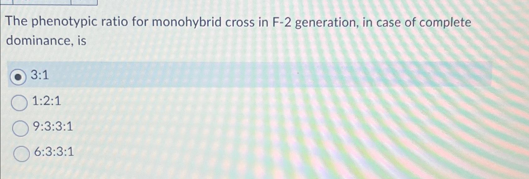 Solved The phenotypic ratio for monohybrid cross in F-2 | Chegg.com