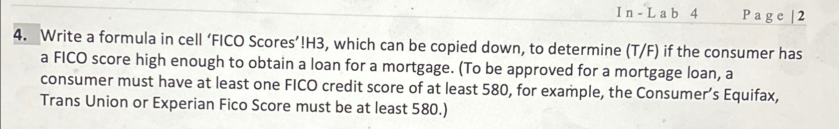 Solved Write a formula in cell 'FICO Scores'!H3, ﻿which can | Chegg.com