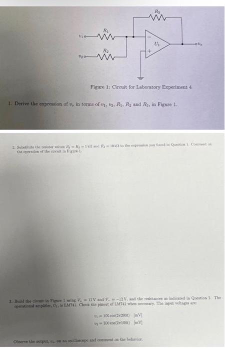 Solved Figure 1t. Circuit for Laboratory Eixperiment 4 1. | Chegg.com