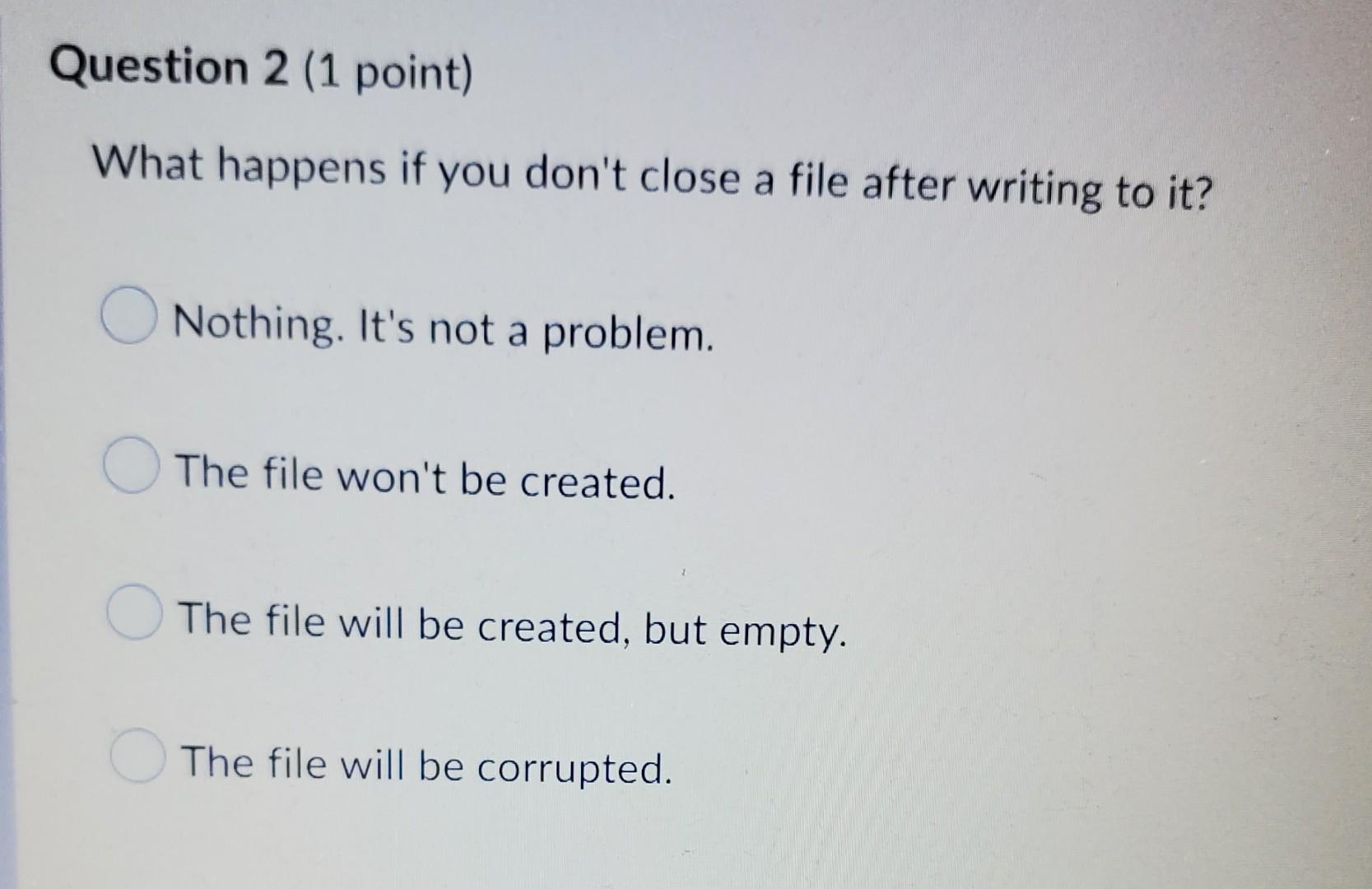 Solved Question 1 (1 point) All file input and output is | Chegg.com