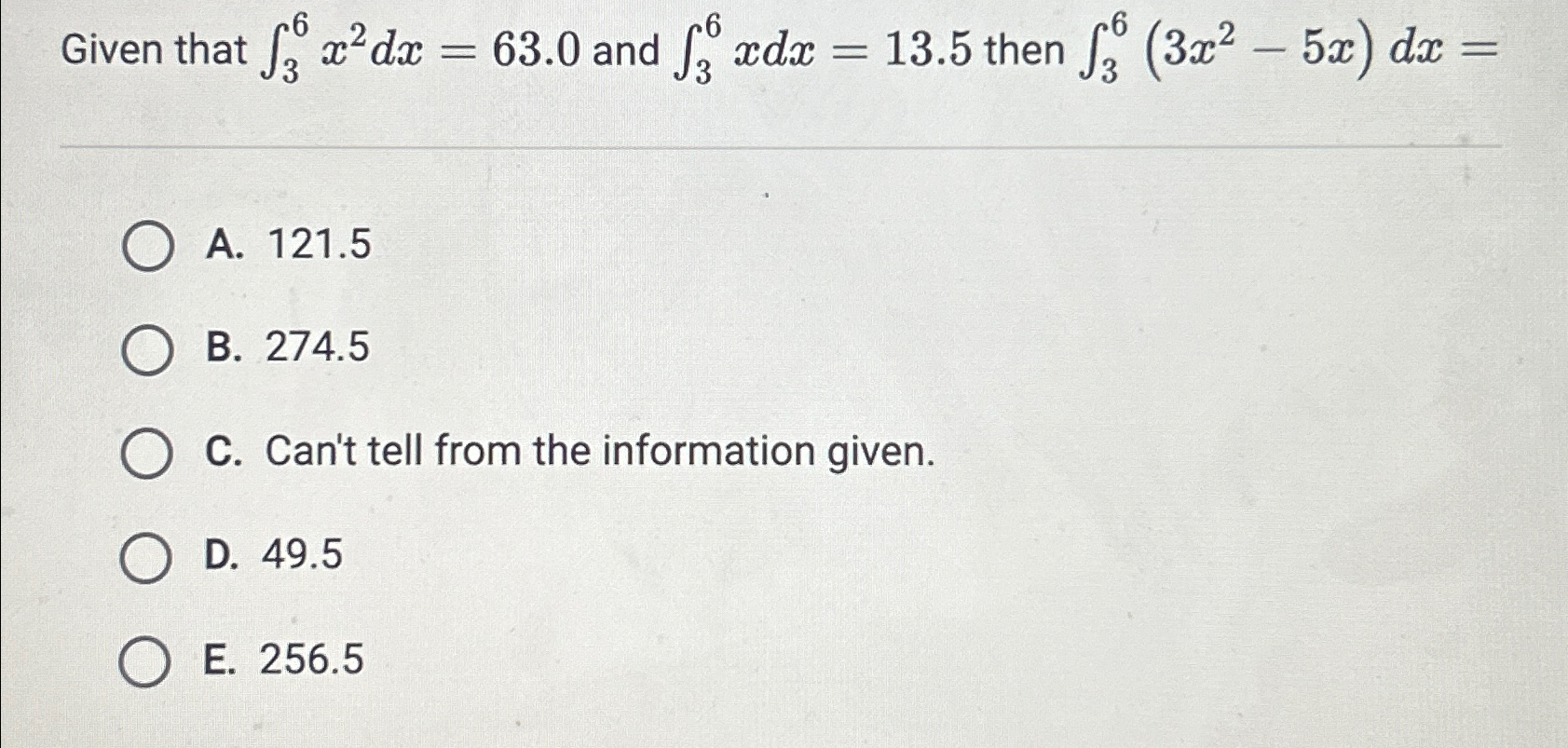 Solved Given that ∫36x2dx=63.0 ﻿and ∫36xdx=13.5 ﻿then | Chegg.com