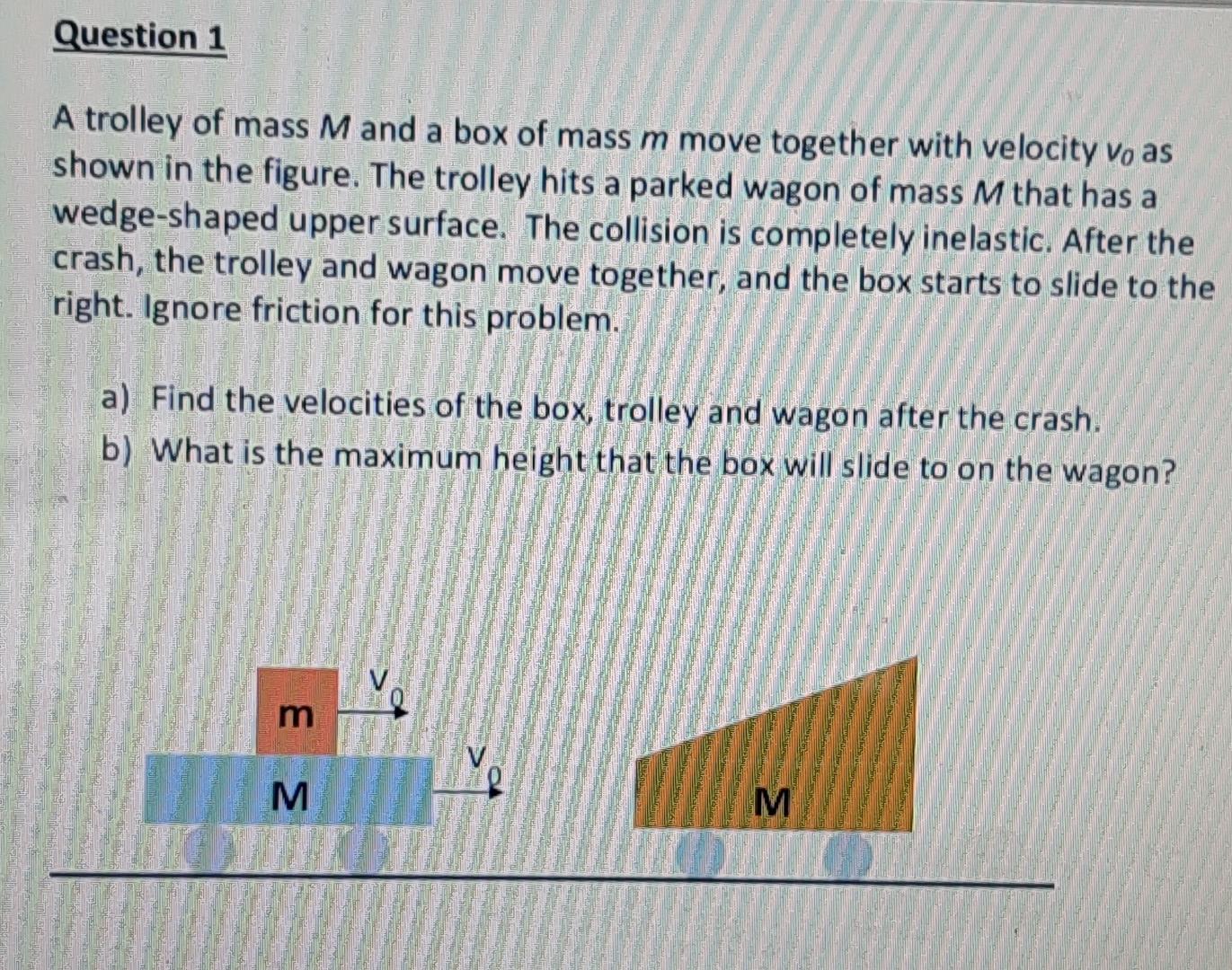 Solved Question 1 A trolley of mass M and a box of mass m | Chegg.com