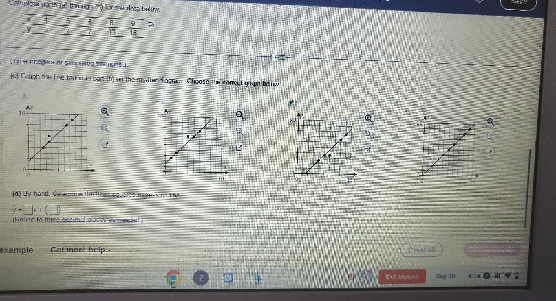 Solved e)graph the least squares regression line on the | Chegg.com