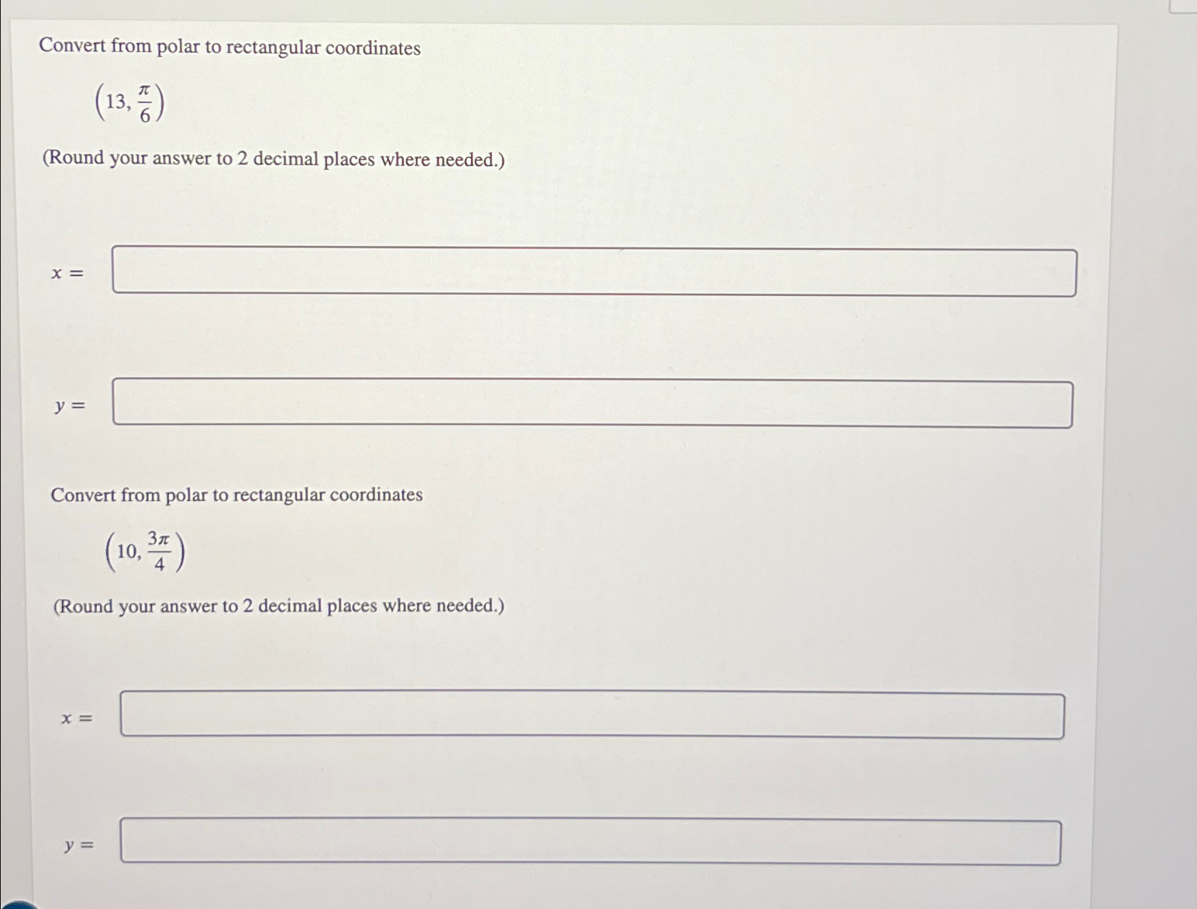 Solved Convert from polar to rectangular | Chegg.com