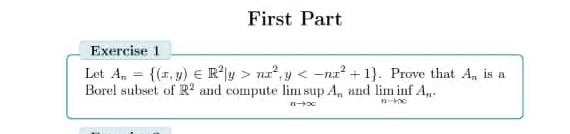 Solved First Part Exercise 1 Let A. = {(1,y) € Rʻy > | Chegg.com