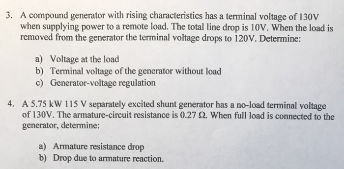 Solved 3. A compound generator with rising characteristics | Chegg.com