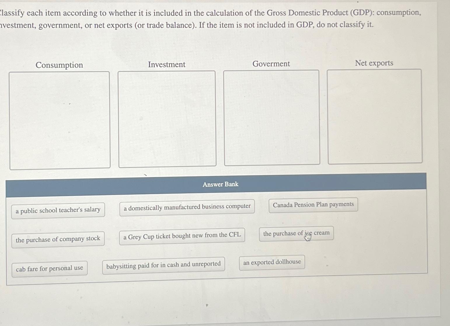 Solved lassify each item according to whether it is included | Chegg.com