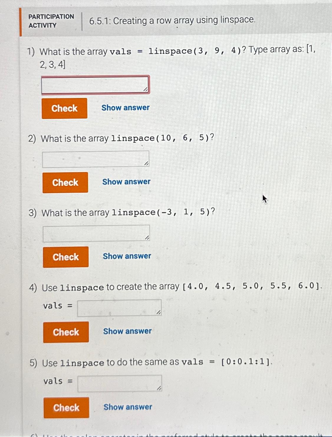 Solved PARTICIPATIONACTIVITY6.5.1: Creating a row array | Chegg.com