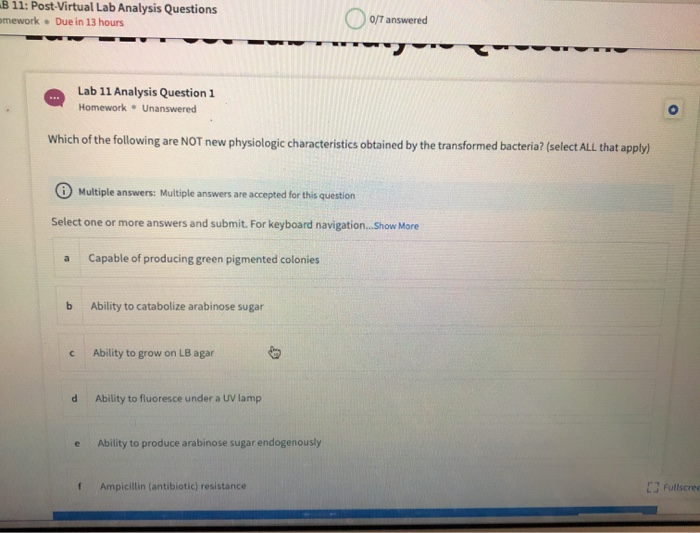 Solved B 11: Post-Virtual Lab Analysis Questions mework Due | Chegg.com
