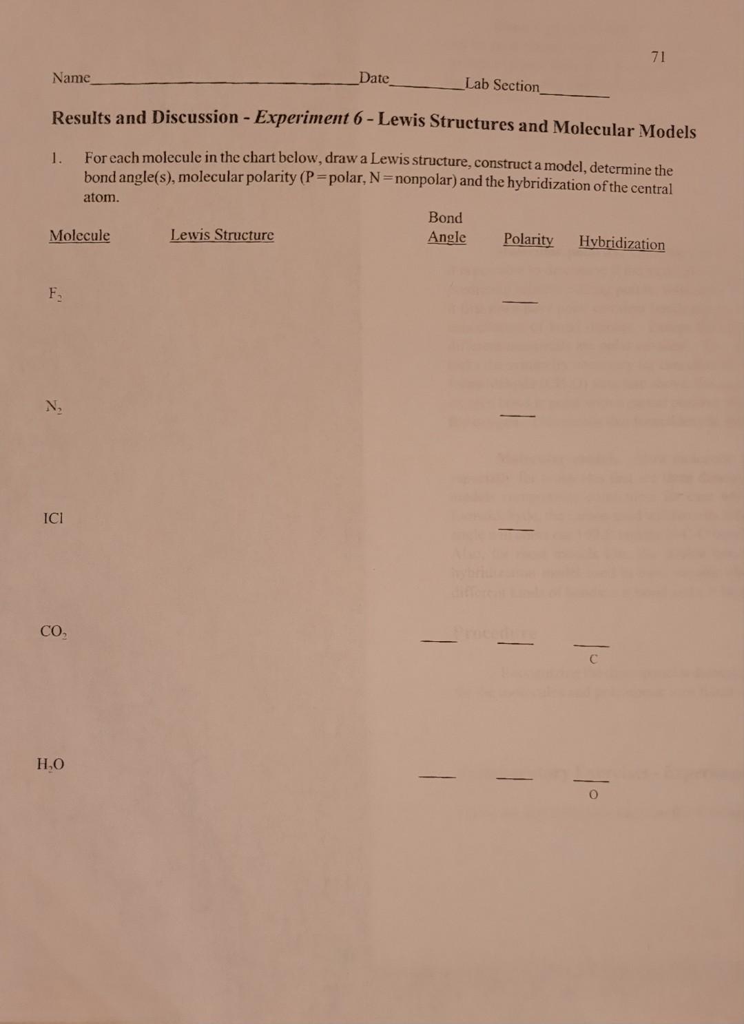Solved 71 Name Date Results and Discussion - Experiment 6 - | Chegg.com