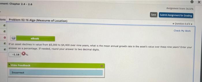 Solved ment Chapter 2.4 - 2.6 Assignment Score: 54334 Save | Chegg.com