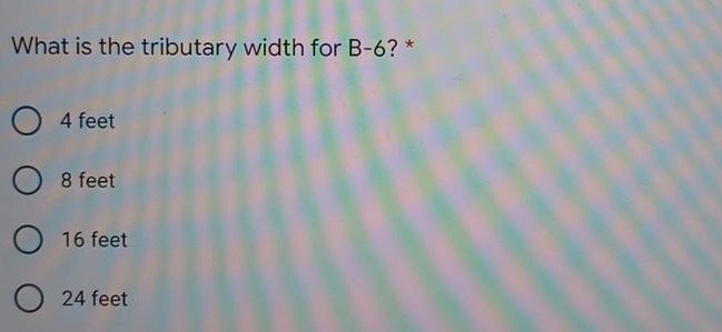 Solved What is the tributary width for B-6?* B 4 feet O 8 | Chegg.com