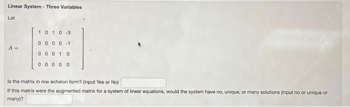 Solved Linear System - Three Variables Let | Chegg.com