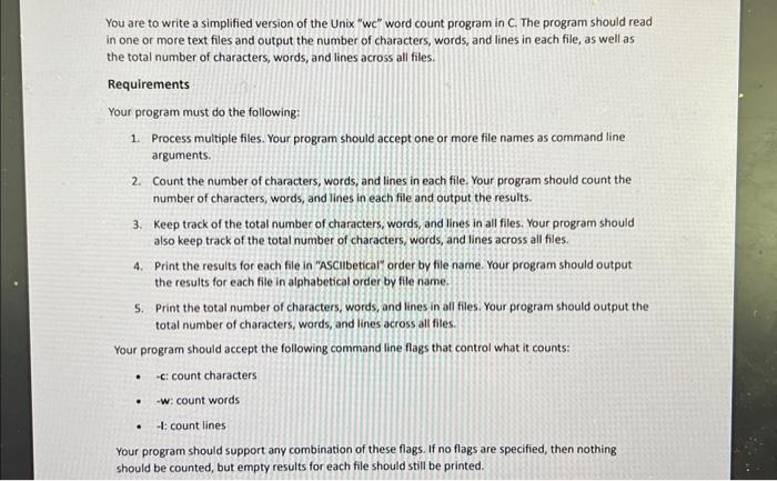 Solved (C Language) Write a simplified version of Unix's | Chegg.com