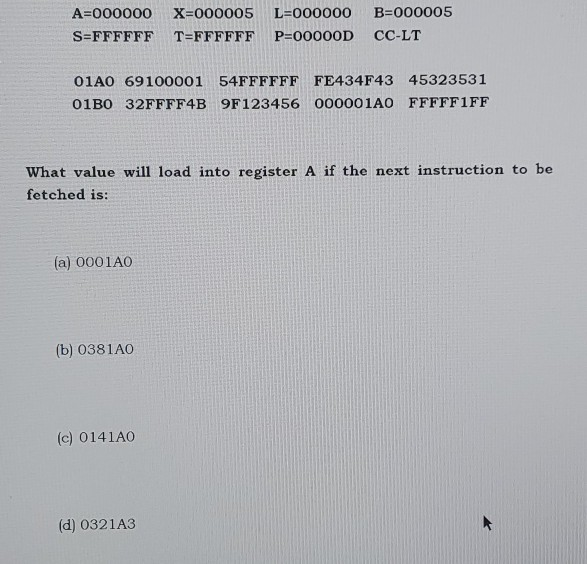 Solved A=000000 S=FFFFFF X=000005 T=FFFFFF L=000000 P=00000D | Chegg.com