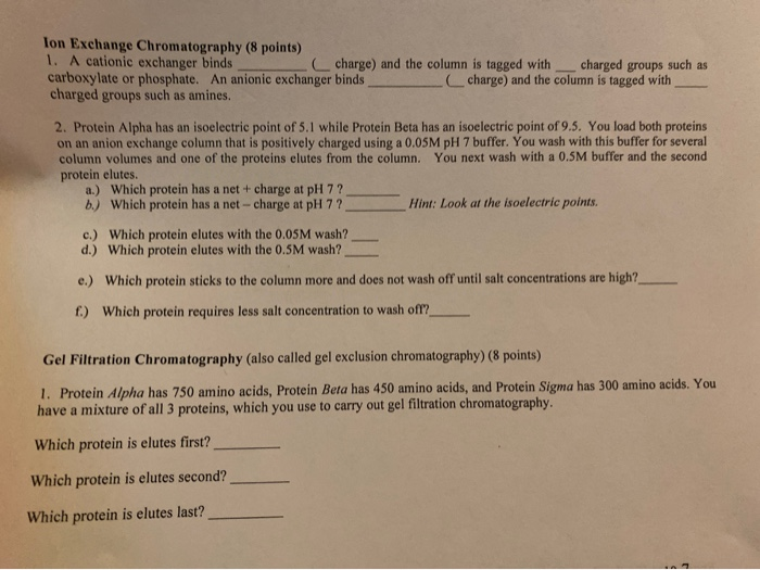Solved Ion Exchange Chromatography (8 points) 1. A cationic | Chegg.com