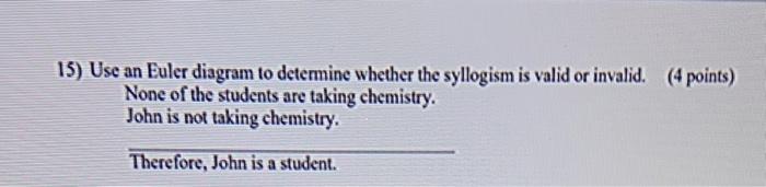 Solved 15) Use an Euler diagram to determine whether the | Chegg.com