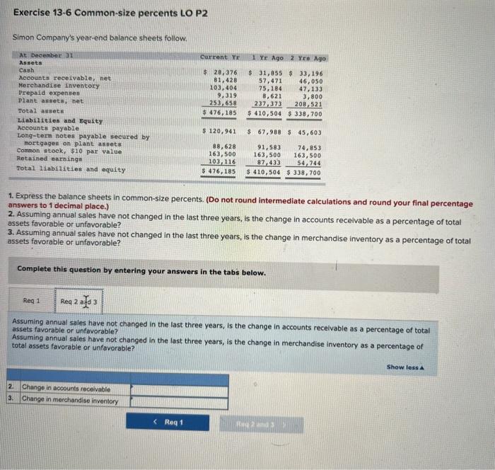 Solved Exercise 13-6 Common-size percents LO P2 Simon | Chegg.com