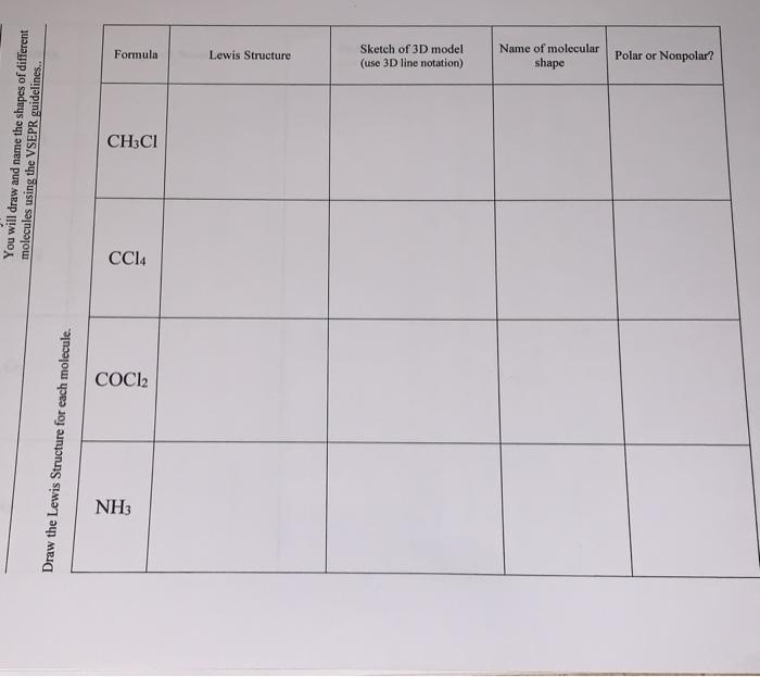 Solved Formula Lewis Structure Sketch of 3D model (use 3D | Chegg.com