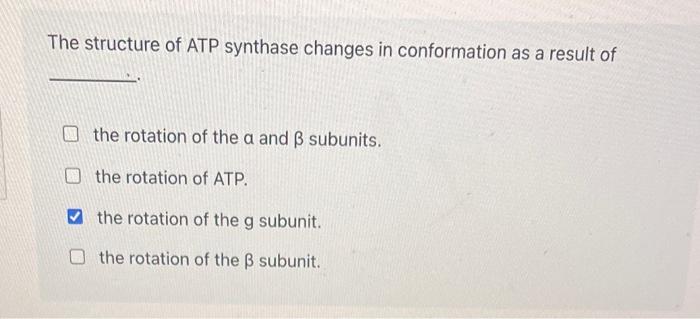 Solved The structure of ATP synthase changes in conformation | Chegg.com