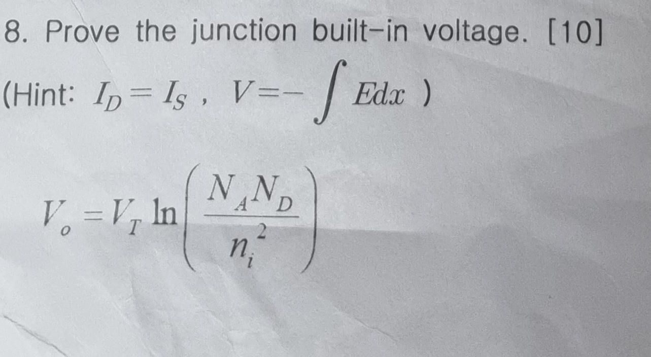 Solved Prove the junction built-in voltage. ﻿Hint: | Chegg.com