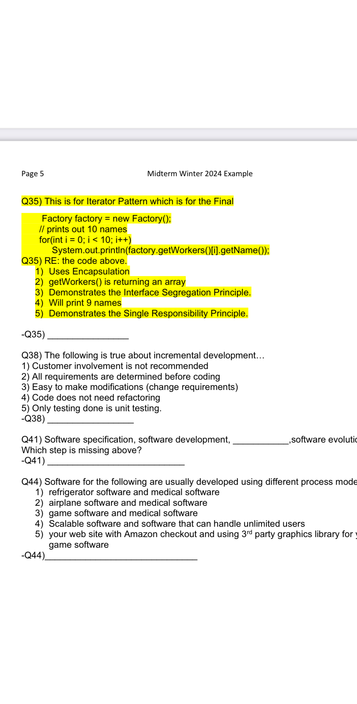 Solved Page 5Midterm Winter 2024 ﻿ExampleQ35) ﻿This is for | Chegg.com