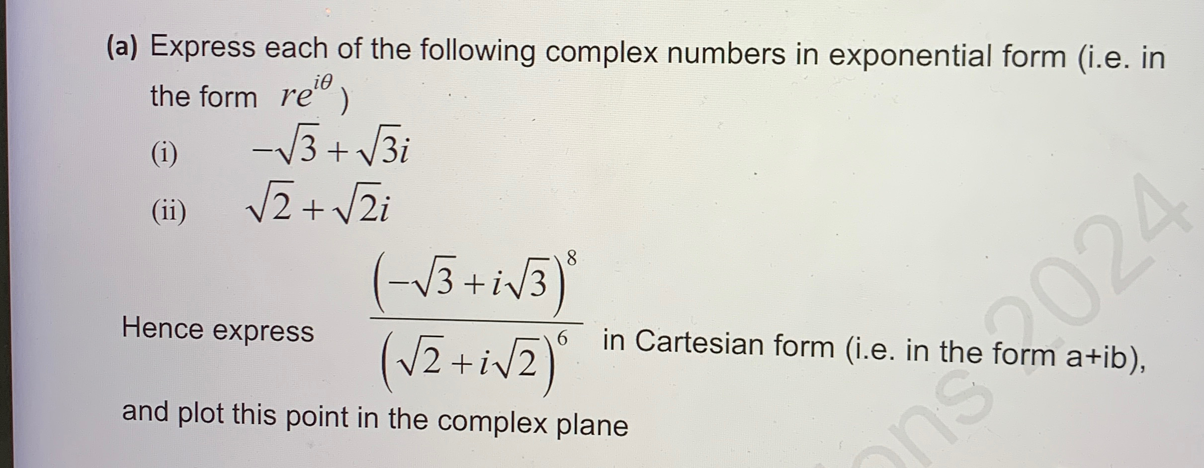 Solved (a) ﻿Express each of the following complex numbers in | Chegg.com