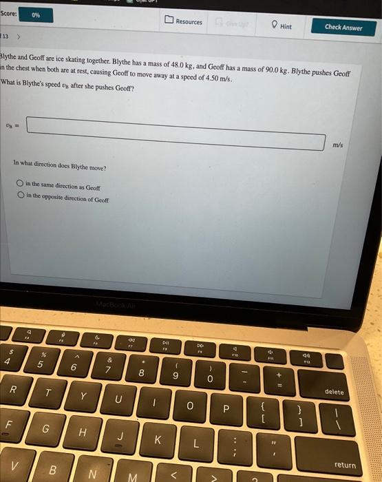 Solved Blythe and Geoff are ice skating together. Blythe has | Chegg.com