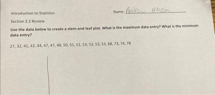 Solved Introduction to Statistics Section 2.2 Review Use the | Chegg.com