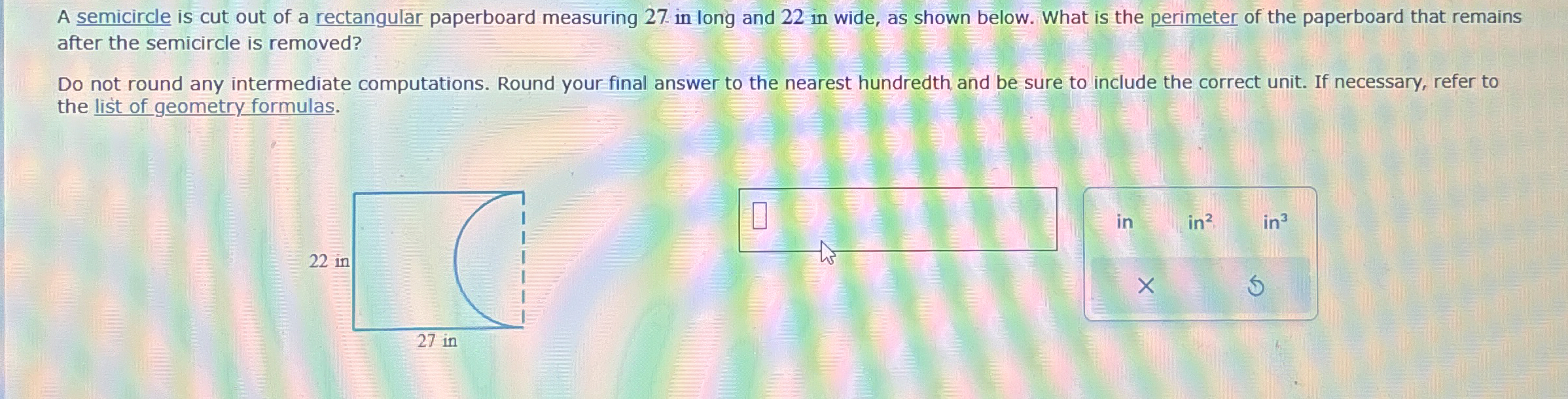 Solved A semicircle is cut out of a rectangular paperboard | Chegg.com
