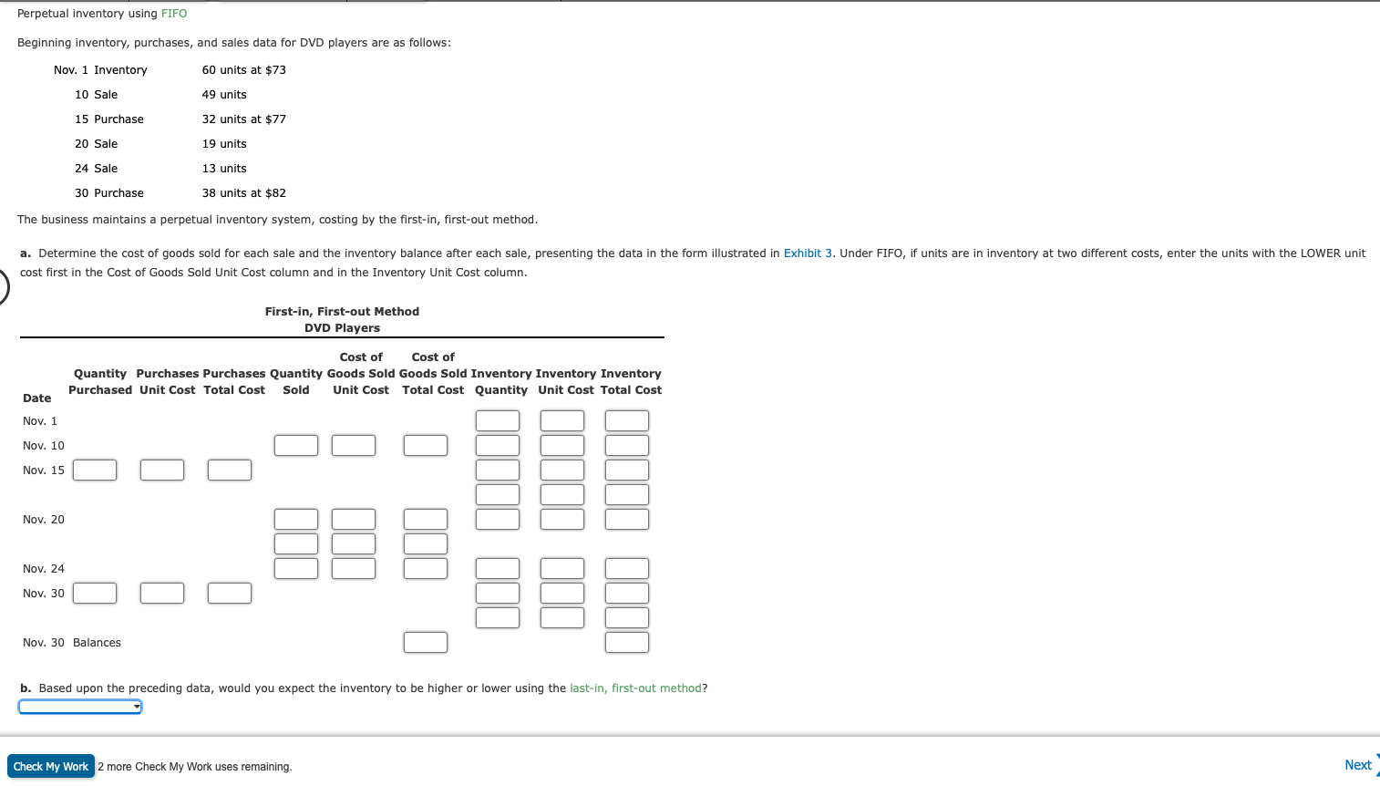 Solved Perpetual inventory using FIFO | Chegg.com