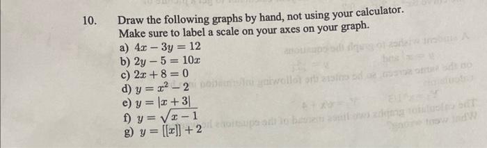 Solved 10. Draw the following graphs by hand, not using your | Chegg.com
