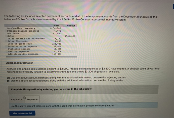 Solved The following list includes selected permanent | Chegg.com
