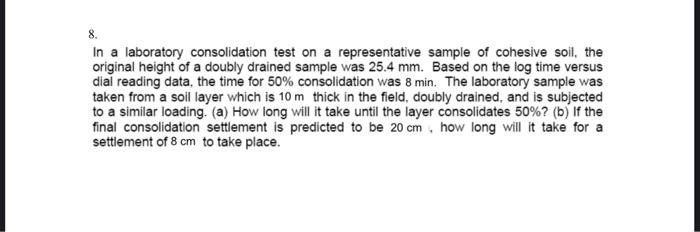 Solved 8. In a laboratory consolidation test on a | Chegg.com