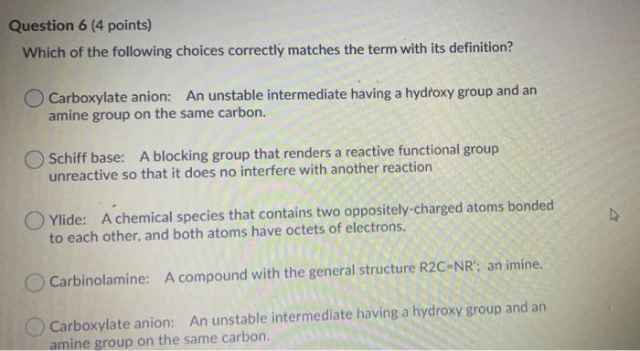 Solved Question 6 (4 points) Which of the following choices | Chegg.com