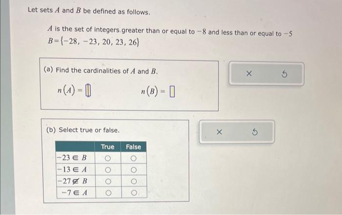 Solved Let sets A and B be defined as follows. A is the set | Chegg.com