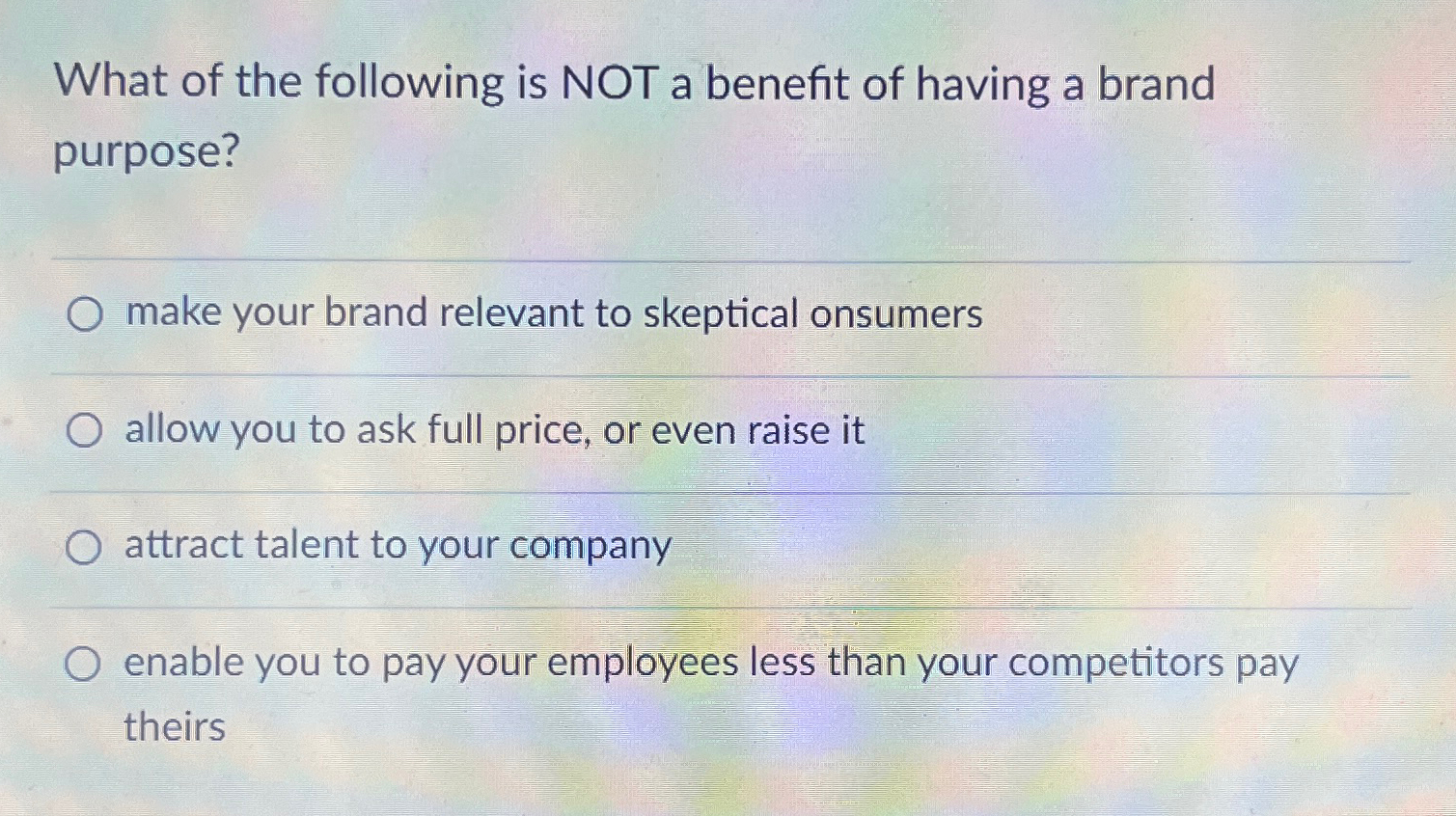 Solved What of the following is NOT a benefit of having a | Chegg.com