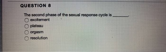 Solved QUESTION 8 The second phase of the sexual response | Chegg.com