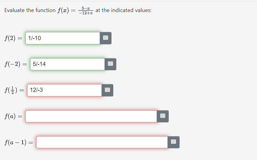 Solved Evaluate the function f(x)=3-x-12+x ﻿at the indicated | Chegg.com