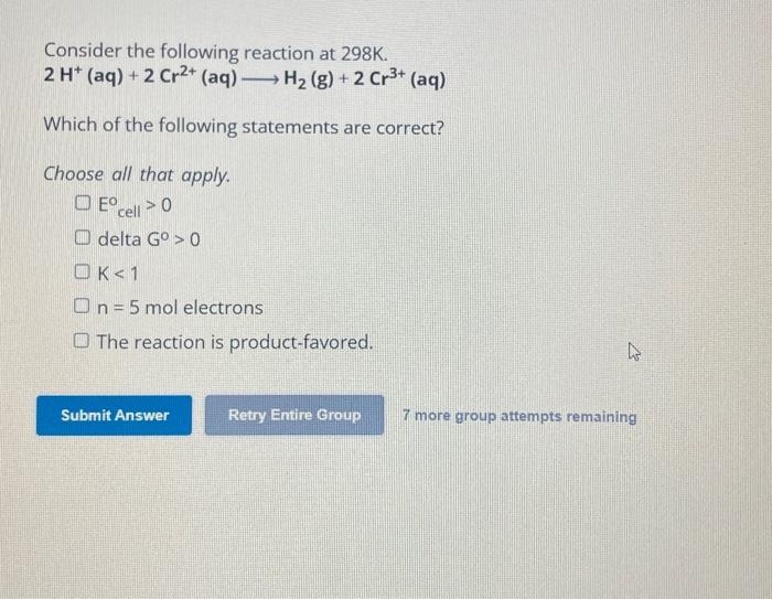 Solved Consider the following reaction at 298 K. | Chegg.com