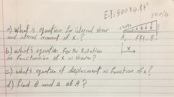 Solved E.1=500 kip.f7? z kip/ft a) What is equation for | Chegg.com