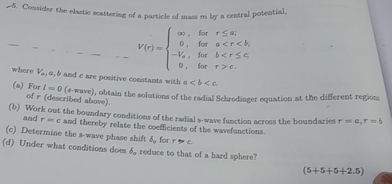 Solved -5. ﻿Consider the elastic scattering of a particle of | Chegg.com