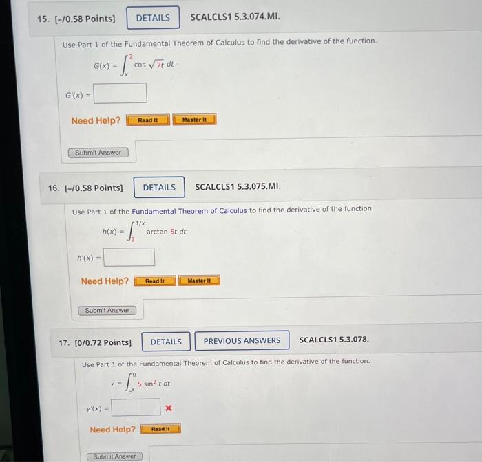 Solved Use Part 1 of the Fundamental Theorem of Calculus to | Chegg.com