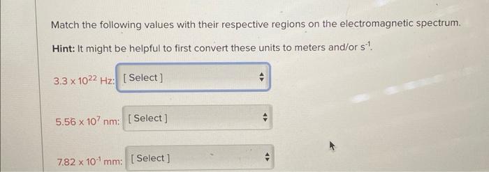 Solved Match the following values with their respective | Chegg.com